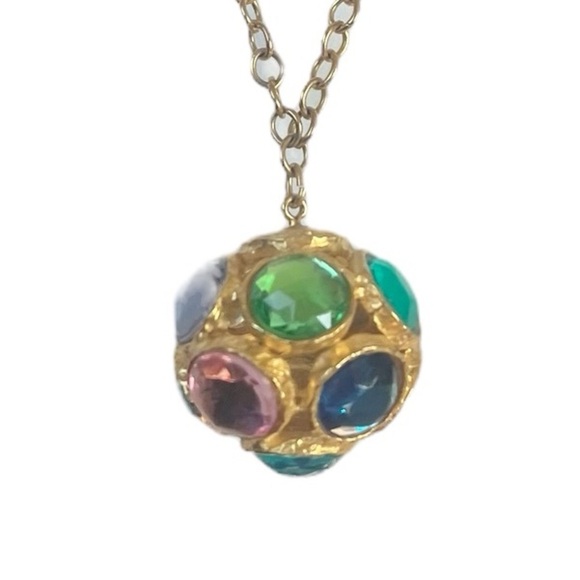 Vintage | Jewelry | Vintage Mcm Gold Tone Long Necklace Colorful Gems ...
